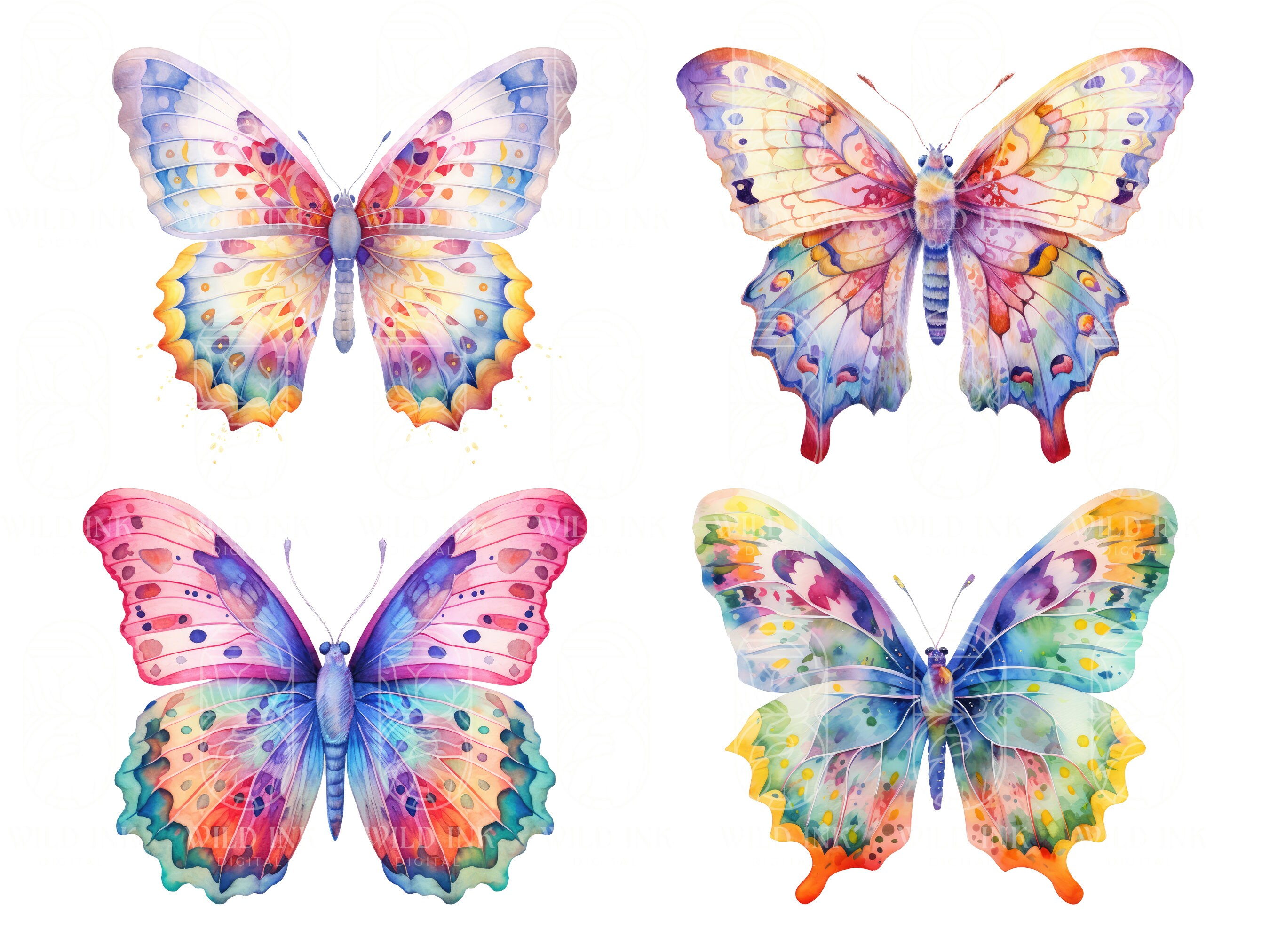 Watercolor Butterfly Clipart – Colorful Insect Art (digital Download ...