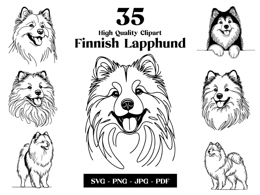 Finnish Lapphund SVG & PNG Clipart Bundle: Digital Line Art, Minimalist ...