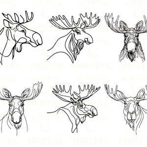 Moose SVG Clipart, Woodland Minimalist Line Art, Logo Animal Vector ...