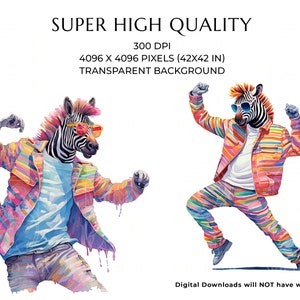 Cool Dancing Zebra Clipart, 11 High Quality Pngs, Funny Watercolor Animals, Digital Prints and ...