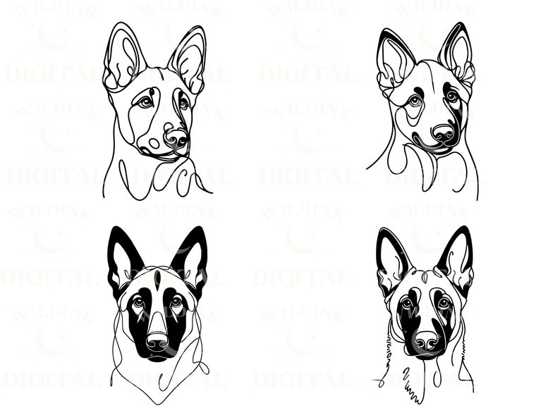 Belgian Malinois Line Art Clipart Bundle: Dog Lover Vector Graphics ...