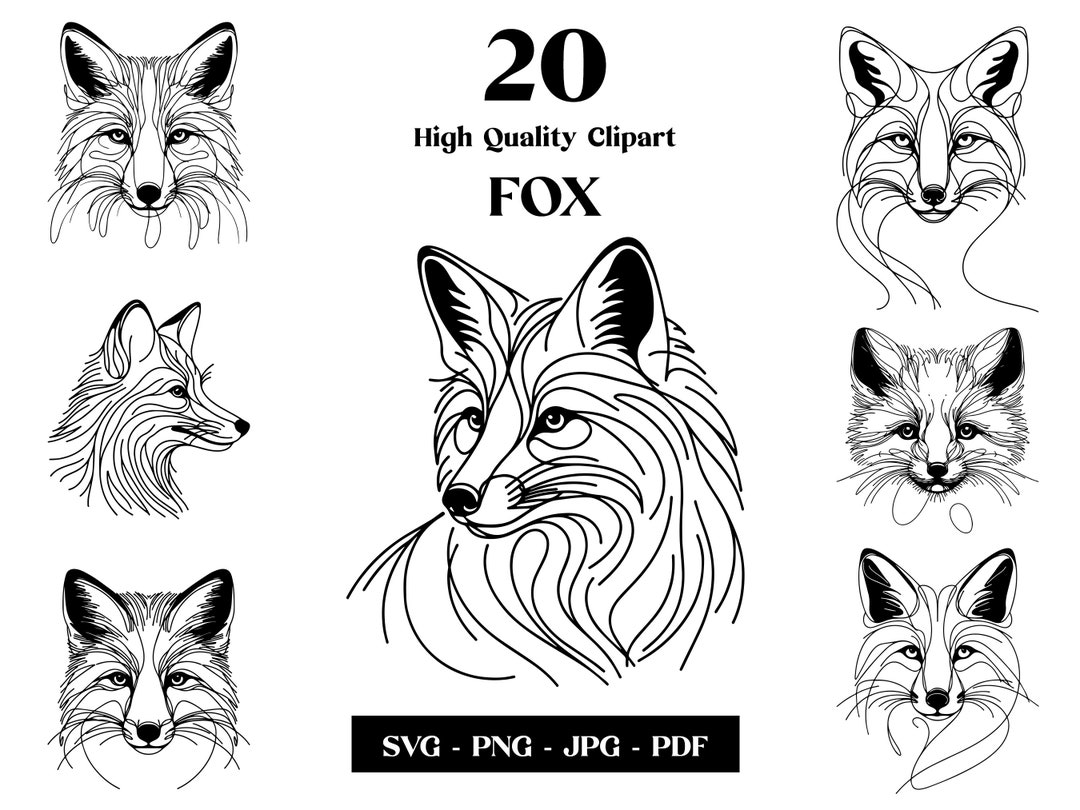 Fox SVG Clipart, Minimalist Line Art, Logo Animal Vector, Modern Art ...