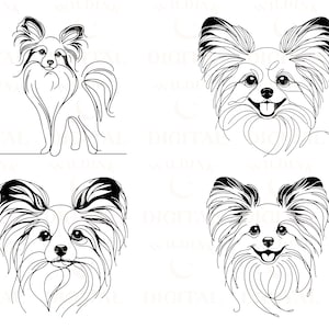 Papillon Line Art Clipart Bundle: Minimalist Dog Vector (digital ...
