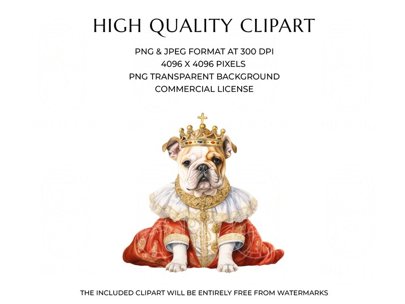 King & Queen Bulldog Cute Puppy Watercolor Clipart 16 High - Etsy