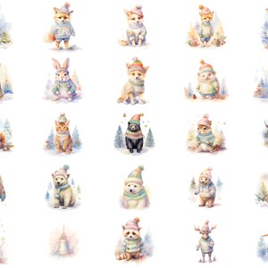 Pastel Rainbow Woodland Christmas Animals, 180 Clipart Bundle, Forest ...
