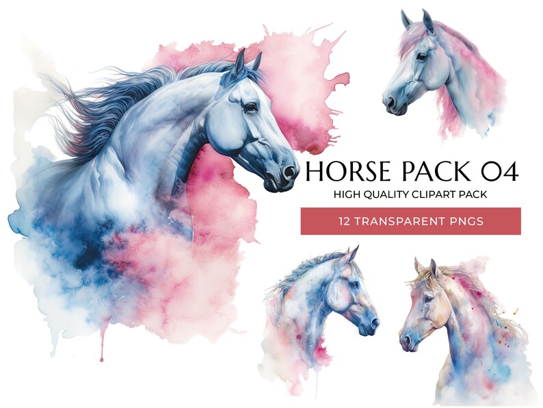 Watercolor Horse Clipart Bundle 12 High Quality Pngs Instant - Etsy