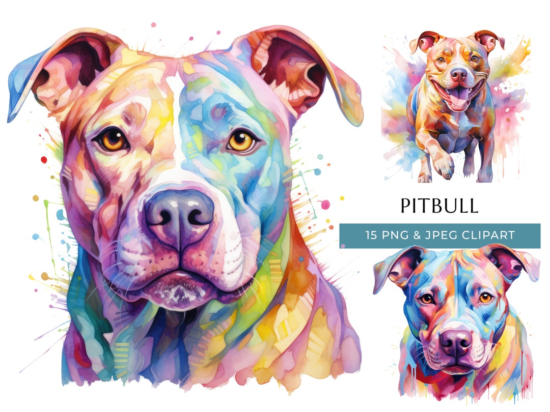 Pitbull Dog Clipart - 15 High Quality Pngs & JPEG - Colorful Watercolor ...