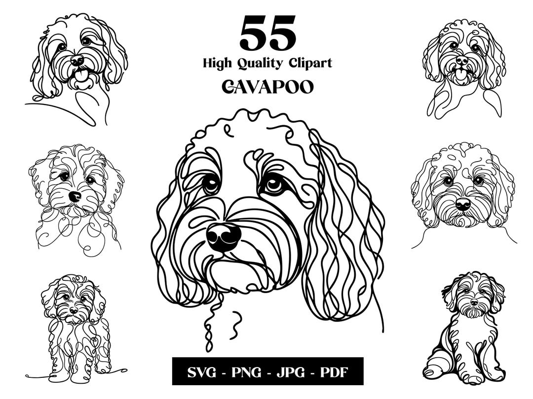 Cavapoo Line Art SVG & PNG Clipart Bundle: Minimalist Dog Tattoo Design ...