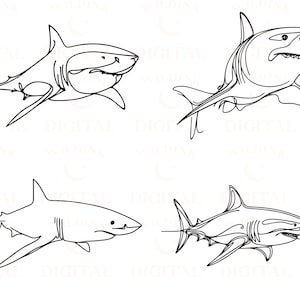 Shark Line Art SVG Clipart: Minimalist Tattoo Design (digital Download ...