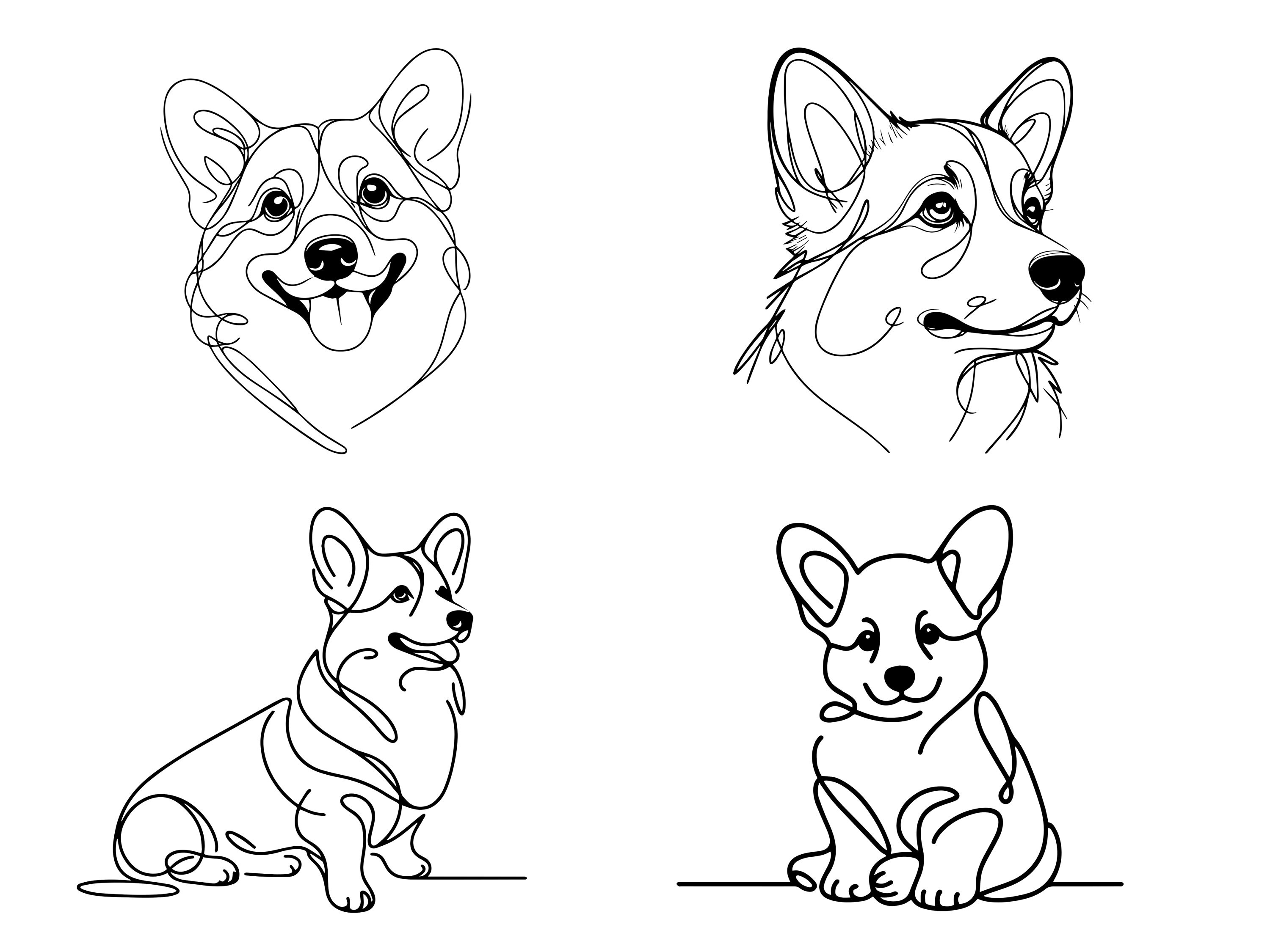 Welsh Corgi Line Art Clipart Bundle: Minimalist Dog Vector (digital ...