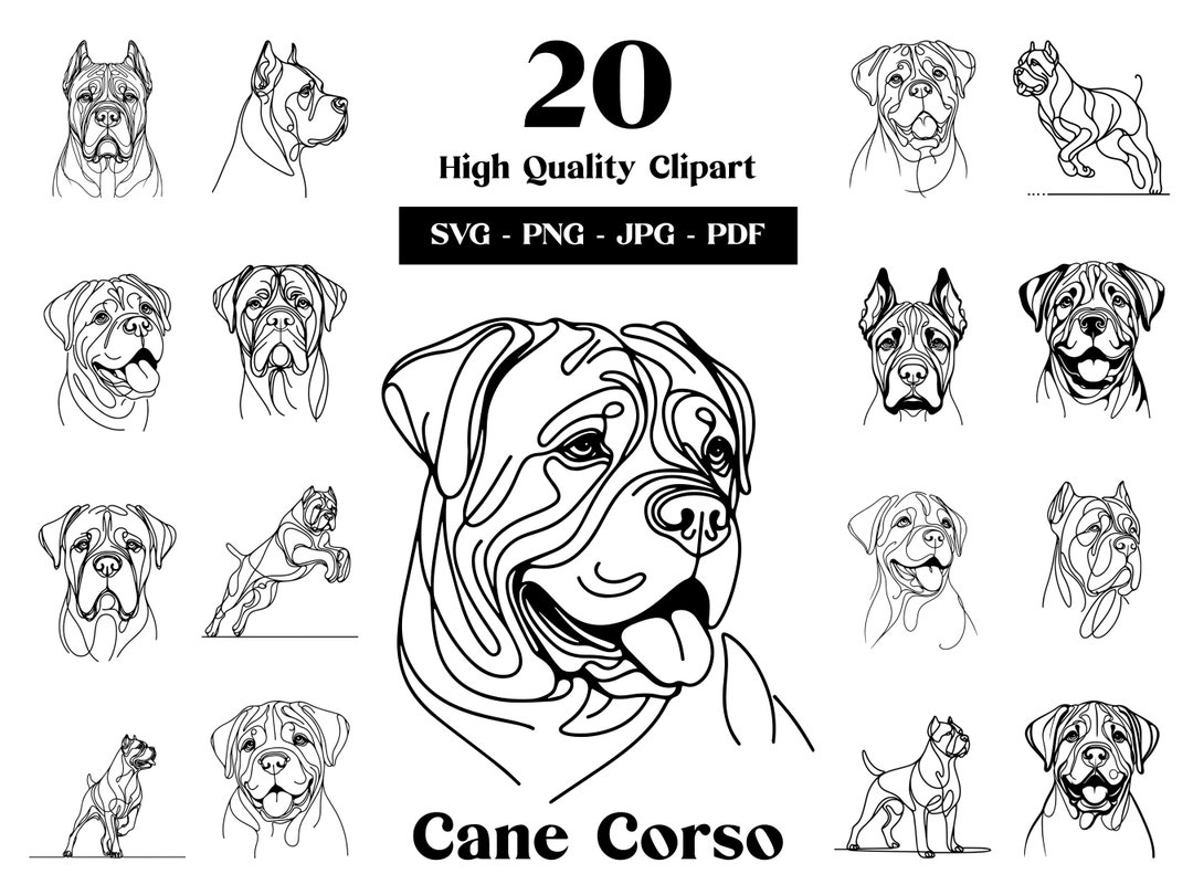 Cane Corso SVG & PNG Clipart Bundle: Digital Line Art, Minimalist ...