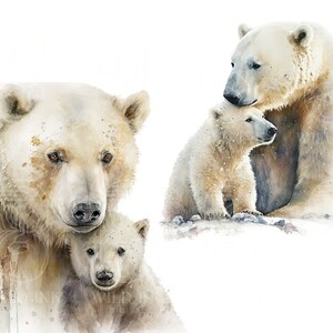 Mom and Baby Polar Bear Clipart, 9 High Quality Pngs, Watercolor Cute ...