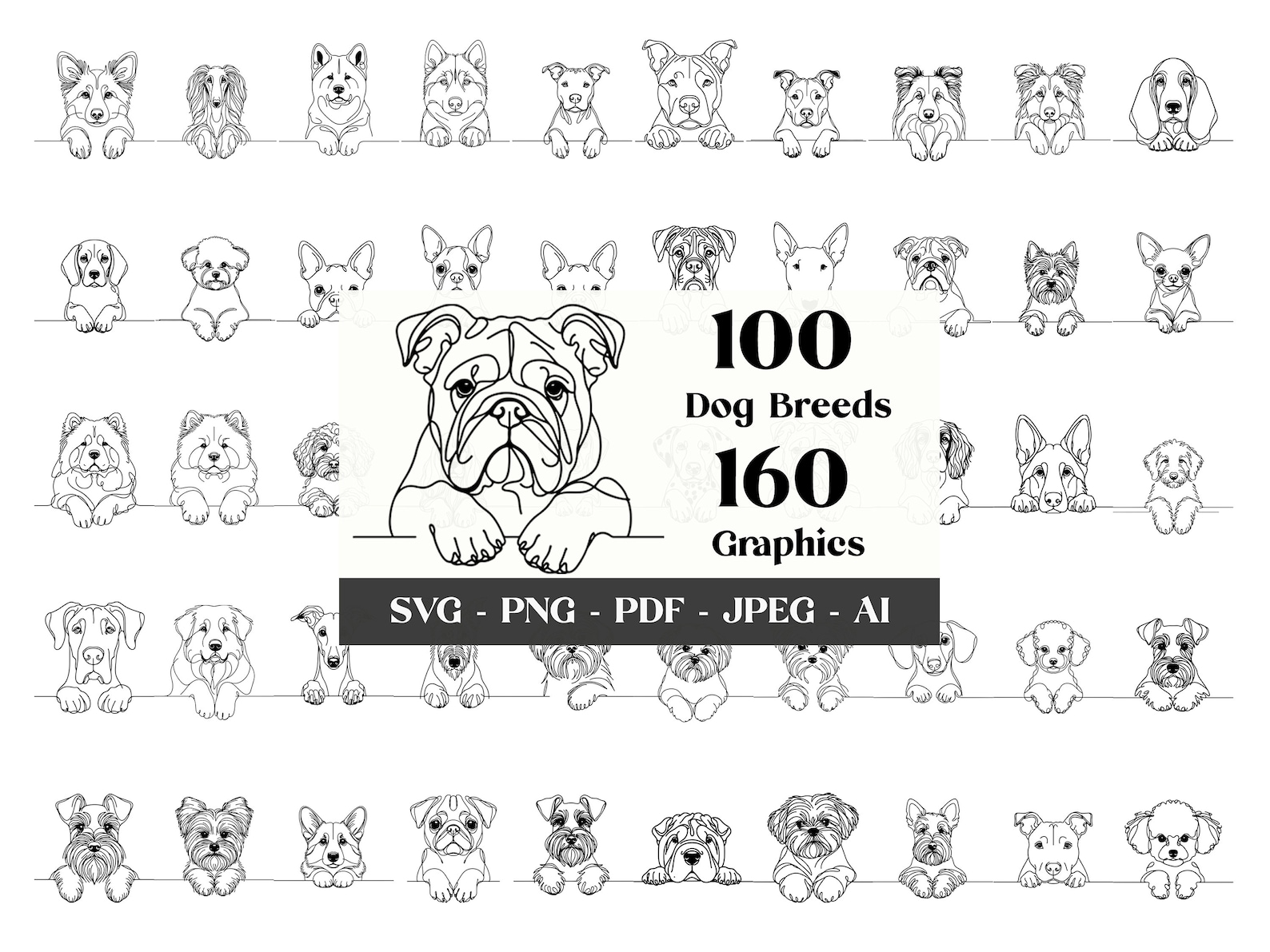 Dog Breeds SVG Clipart Bundle: 100 Lineart Designs (digital Download ...