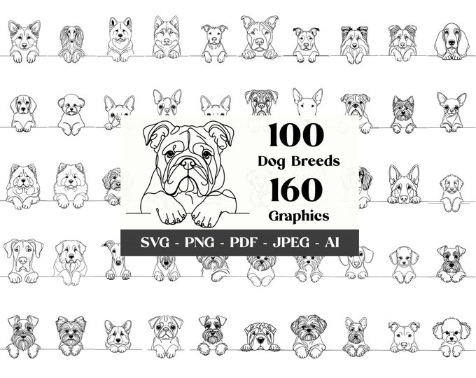 70 Peeking Dog Breeds Svg Dxf Png Pdf Bundle for Cricut and Laser Cut ...