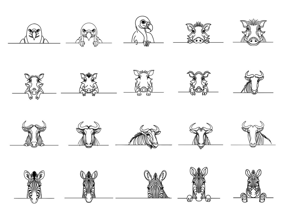 Peeking African Animals SVG Bundle: Line Art Clipart (digital Download ...