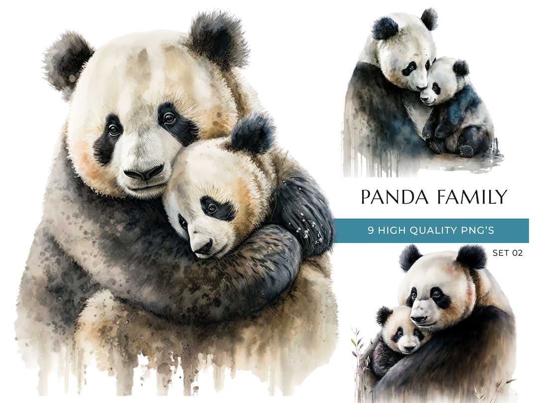 Mom and Baby Panda Bear Clipart, 9 High Quality Pngs, Watercolor Cute ...
