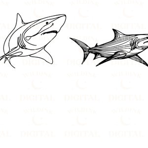 Shark Line Art SVG Clipart: Minimalist Tattoo Design (digital Download ...