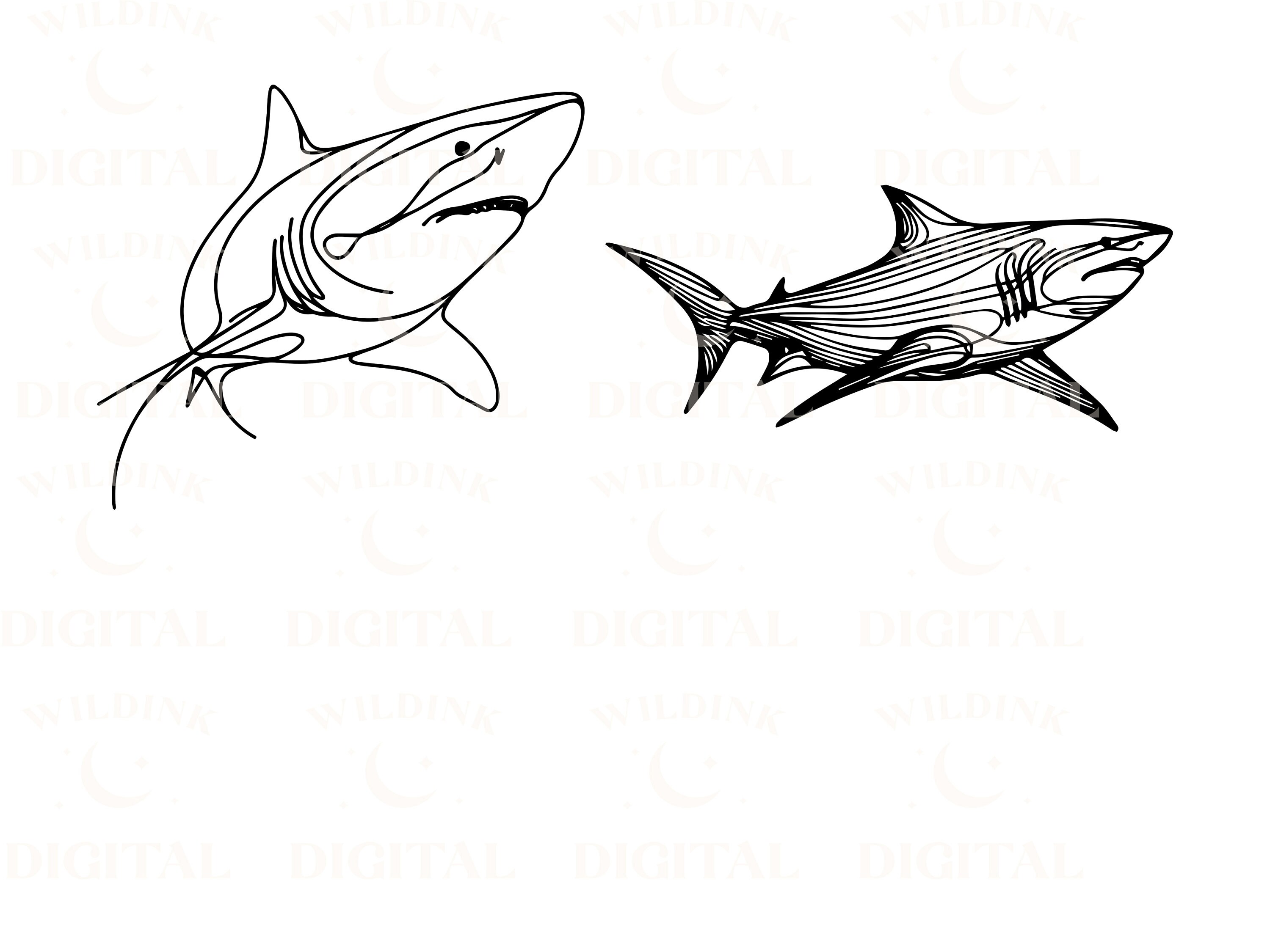 Shark Line Art SVG Clipart: Minimalist Tattoo Design (digital Download ...