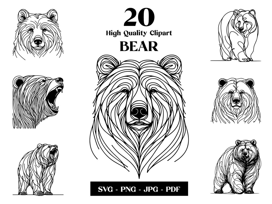 Minimalist Bear Line Art: Animal Logo Vector, Tattoo Design (digital ...