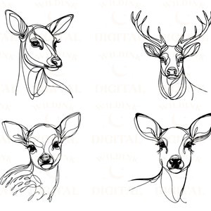 Deer SVG Clipart: Minimalist Line Art, Woodland Animal Vector (digital ...