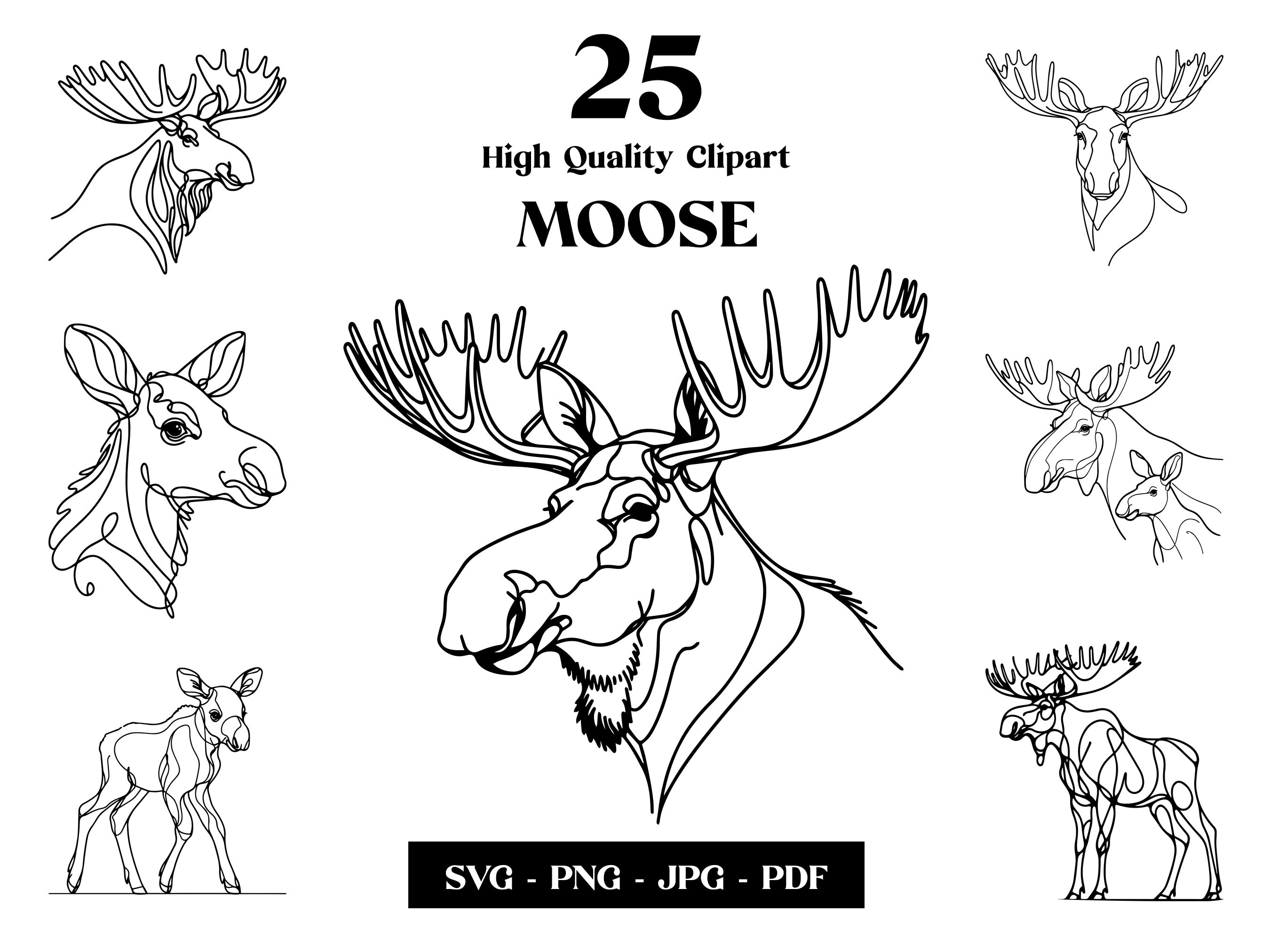 Moose SVG Clipart: Minimalist Line Art, Woodland Animal Vector (digital ...