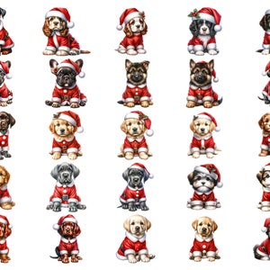 Christmas Dogs, 131 Cute Santa Claus Puppies PNG & JPEG Clipart Bundle ...