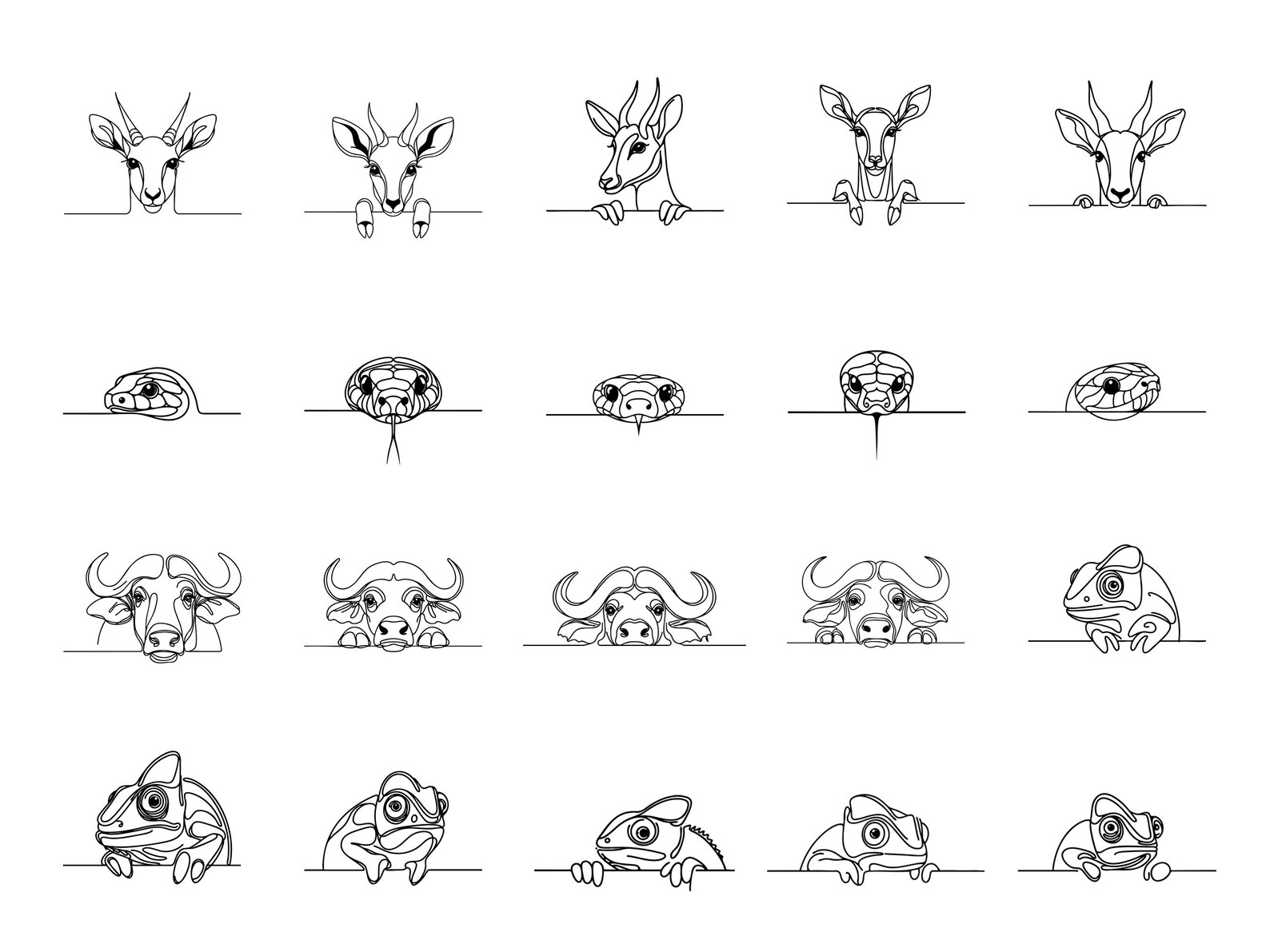 Peeking African Animals SVG Bundle: Line Art Clipart (digital Download ...