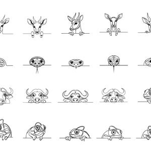 Peeking African Animals SVG Bundle: Line Art Clipart (digital Download ...