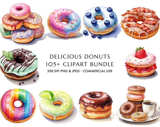 Donut Shop Clipart | Watercolor Donut PNG | Baking Clipart Bundle ...