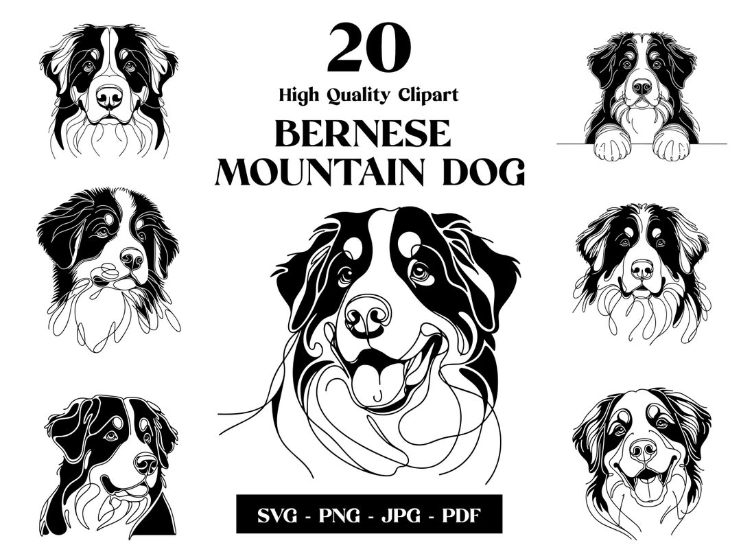 Bernese Mountain Dog Line Art: SVG PNG Clipart Bundle (digital Download ...
