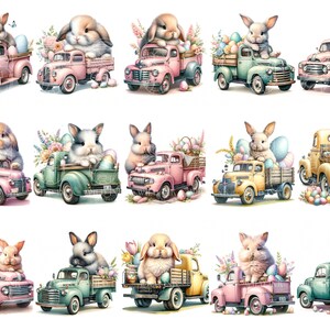 Watercolor Easter Bunny in Farm Trucks Clipart Bundle 55 High Quality ...