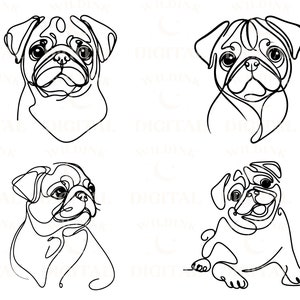 Pug Clipart Bundle: Minimalist Line Art, Dog Vector (digital Download ...