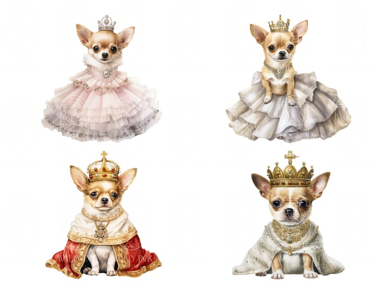 Watercolor King & Queen Chihuahua Clipart: Royal Puppy PNG JPEG ...