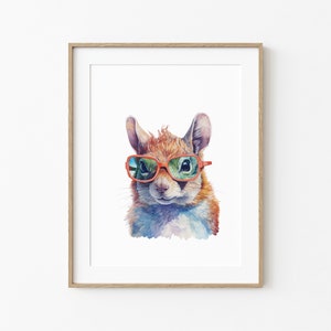 Watercolor Squirrel Clipart With Sunglasses: Woodland Animal Print ...