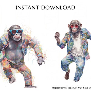 Cool Dancing Chimpanzee Clipart, 15 High Quality Pngs, Funny Watercolor ...