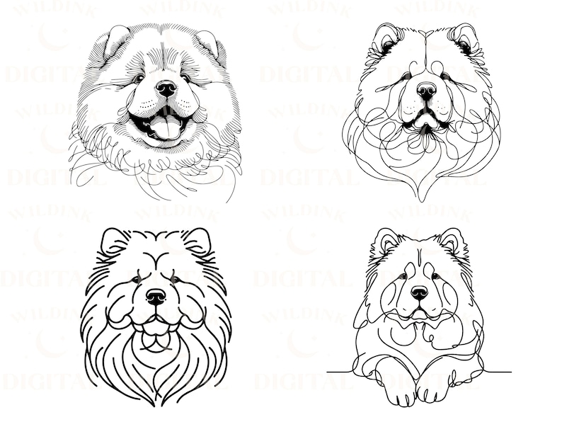 Chow Chow Line Art Clipart Bundle: Minimalist Dog Vector (digital ...