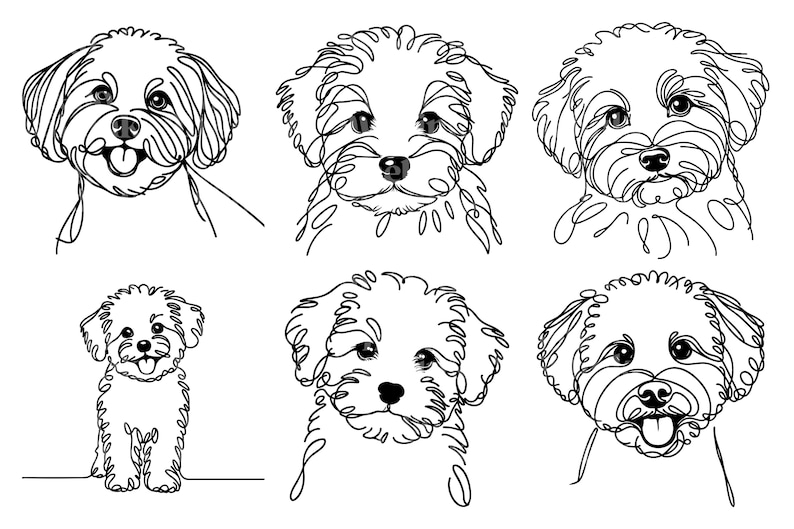 Maltipoo Line Art Clipart Bundle: Minimalist Dog SVG, PNG (digital ...
