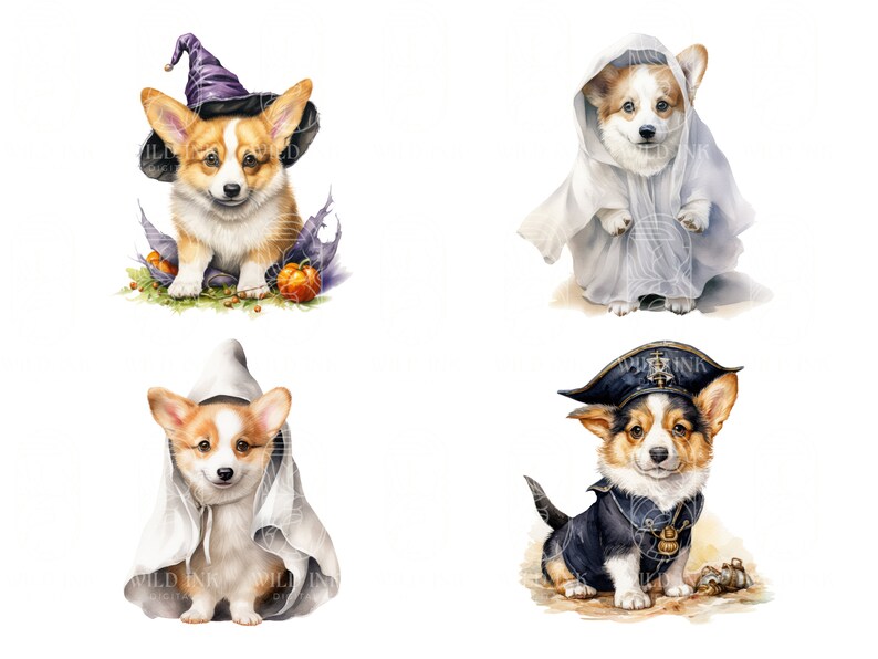 Corgi Halloween Clipart – Watercolor Dog in Costume (PNG & JPEG) - Etsy