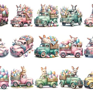 Watercolor Easter Bunny in Farm Trucks Clipart Bundle 55 High Quality ...