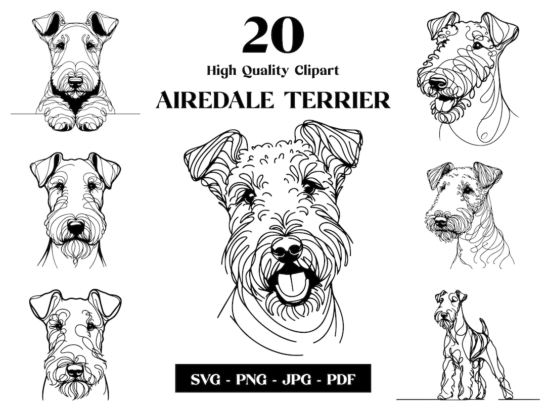 Airedale Terrier Line Art: SVG PNG Clipart Bundle (digital Download) - Etsy