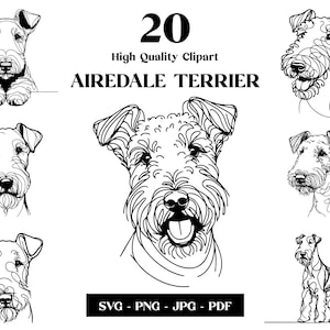 Airedale Terrier SVG & PNG Clipart Bundle: Digital Line Art, Minimalist ...
