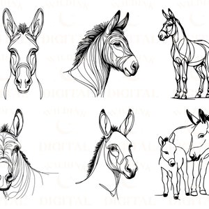 Donkey SVG Clipart: Farm Animal Line Art (digital Download) - Etsy