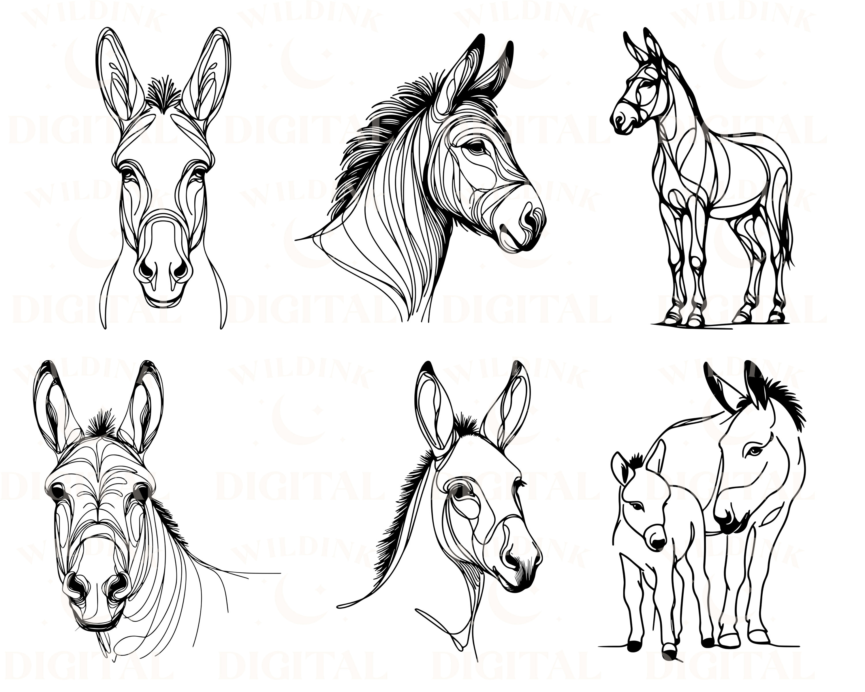 Donkey SVG Clipart: Farm Animal Line Art (digital Download) - Etsy