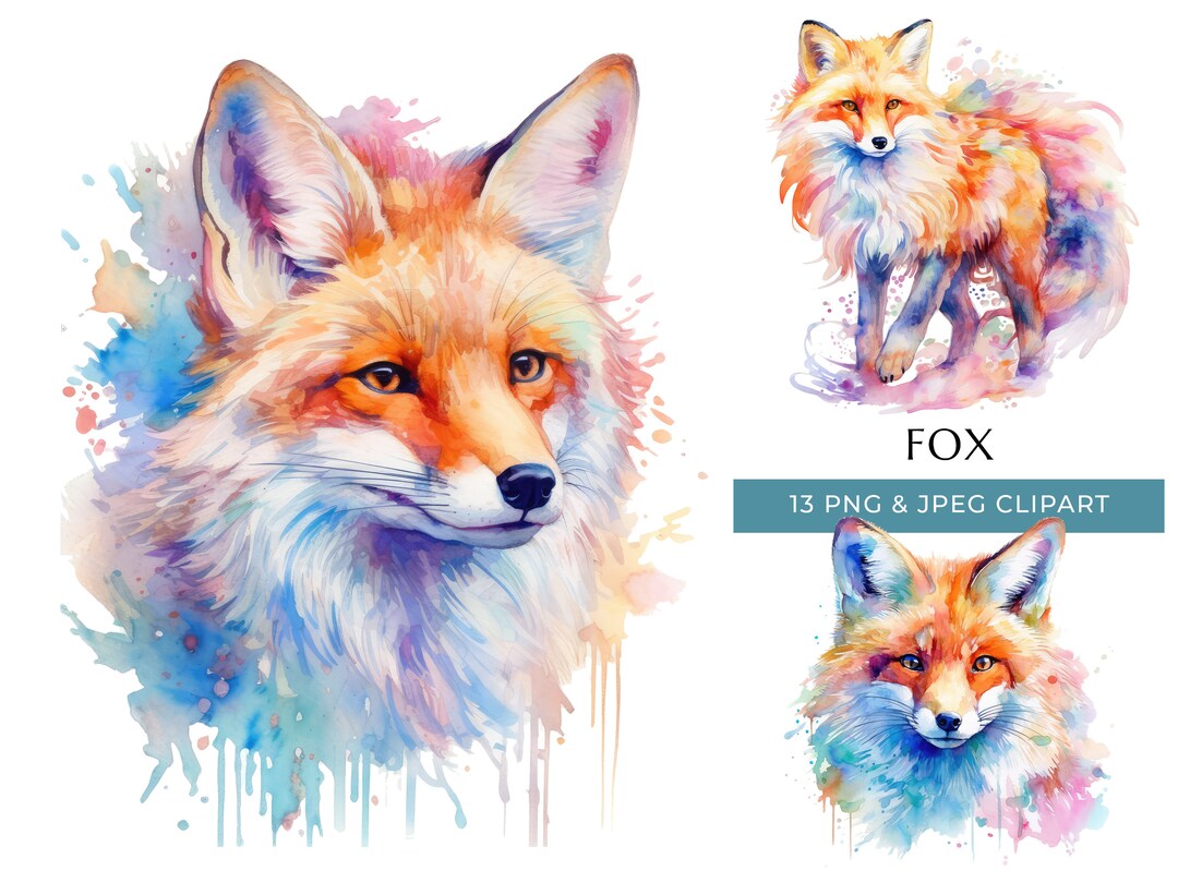 Watercolor Fox Clipart: Woodland Animal PNG & JPEG (digital Download ...