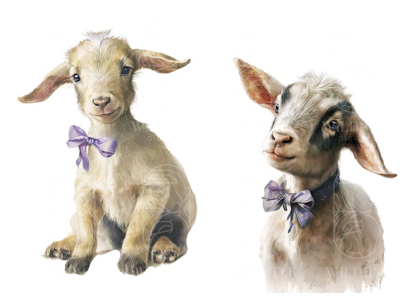 Baby Goat With Bow Tie Watercolor Clipart of 9 Pngs Farm - Etsy