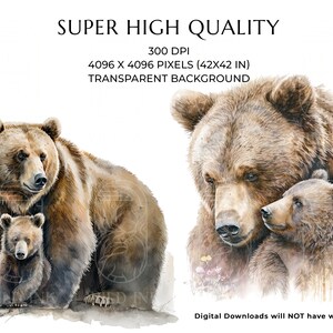 Mom and Baby Bear Clipart, 10 High Quality Pngs, Watercolor Cute Mama ...