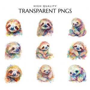 Baby Sloth Watercolor Clipart 9 Pngs, Nursery Art, Baby Shower Gift ...