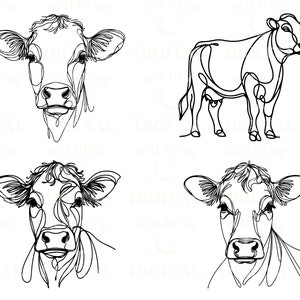 Cow SVG Clipart: Minimalist Line Art, Farmhouse Decor (digital Download ...