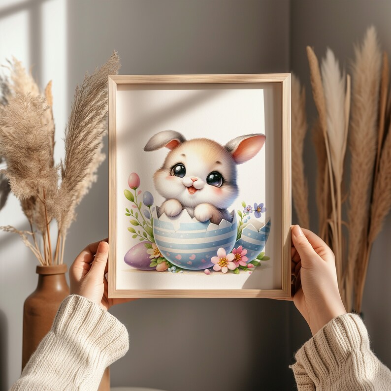 Watercolor Easter Bunny Clipart: Peeking Bunnies & Eggs (digital ...