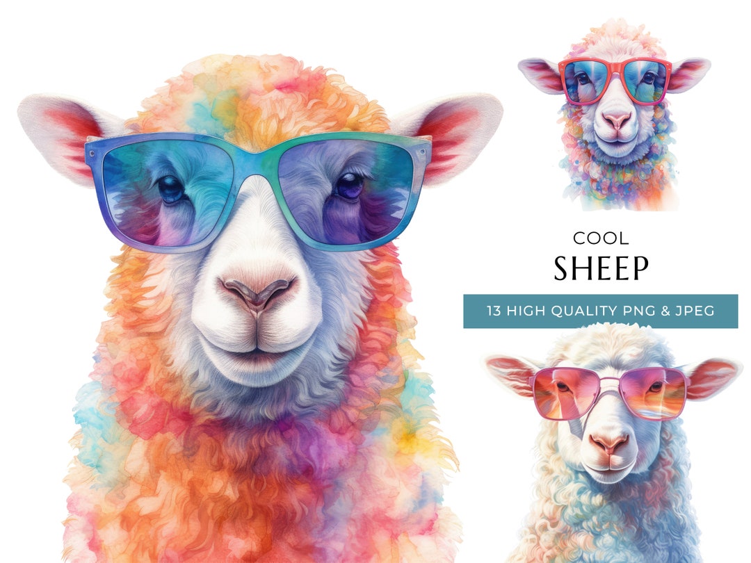 Watercolor Sheep Clipart With Sunglasses: Farm Animal Print (digital ...